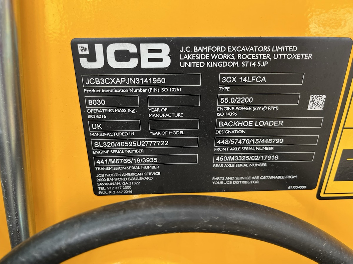 2022 JCB 3CX-14 3141950 3141950 - Houston Heavy Machinery